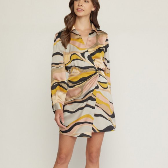 entro | Dresses | Nwt Entro Swirl Print V Neck Wrap Style Mini Dress In ...